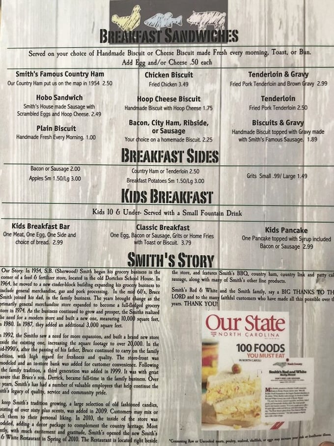 This menu tells a story of Southern breakfast tradition. Each handwritten item represents decades of perfecting simple, satisfying comfort food.