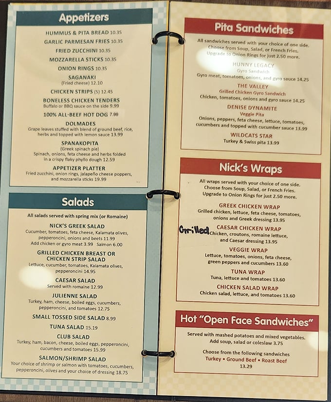 A menu that reads like a comfort food love letter. Greek influences mingle with American classics, creating a culinary choose-your-own-adventure.