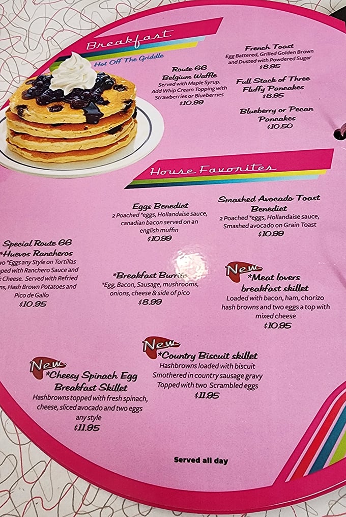 This isn't just a menu; it's a roadmap to happiness where breakfast is served all day because pancakes don't know what time it is.
