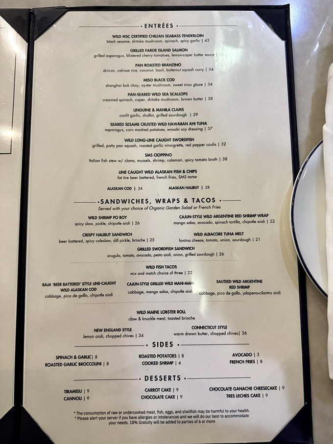 Not just a menu, but a maritime treasure map. Each item represents an adventure waiting at the end of your fork.