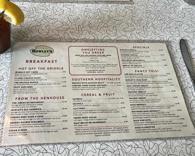 A menu that reads like America's greatest hits, featuring breakfast classics and Southern comfort favorites.