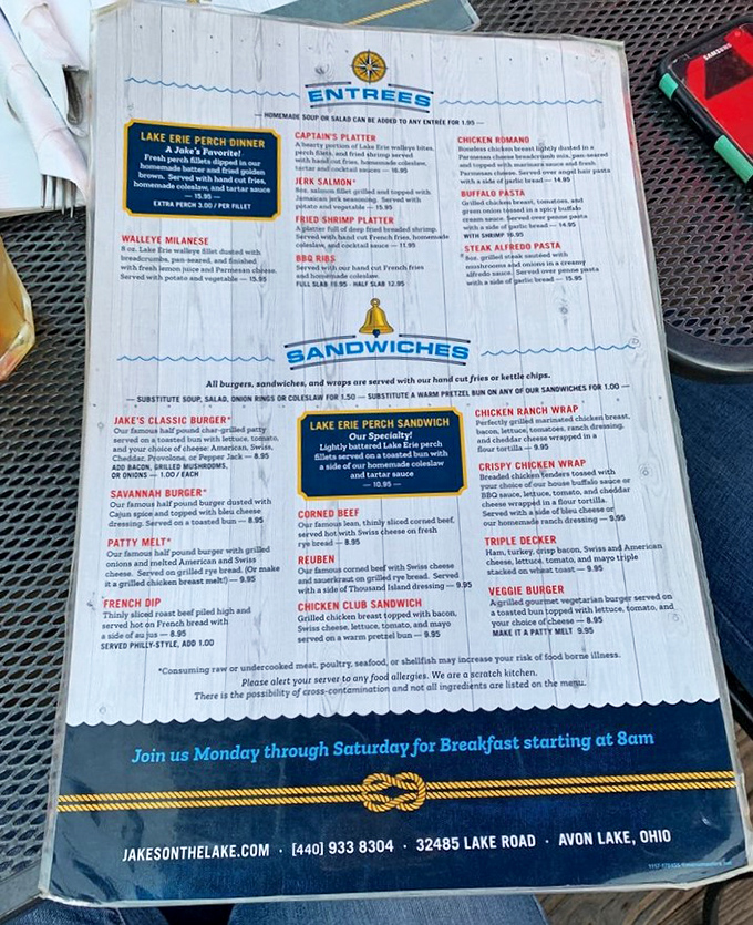 3. menuA menu that reads like a love letter to Lake Erie—where the perch dinner reigns supreme and every seafood option makes you wonder why you'd ever order anything else.