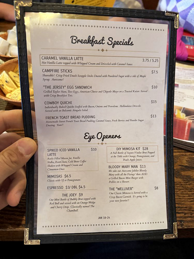 A menu that speaks directly to your breakfast fantasies. Those Campfire Sticks are calling my name like a siren song.