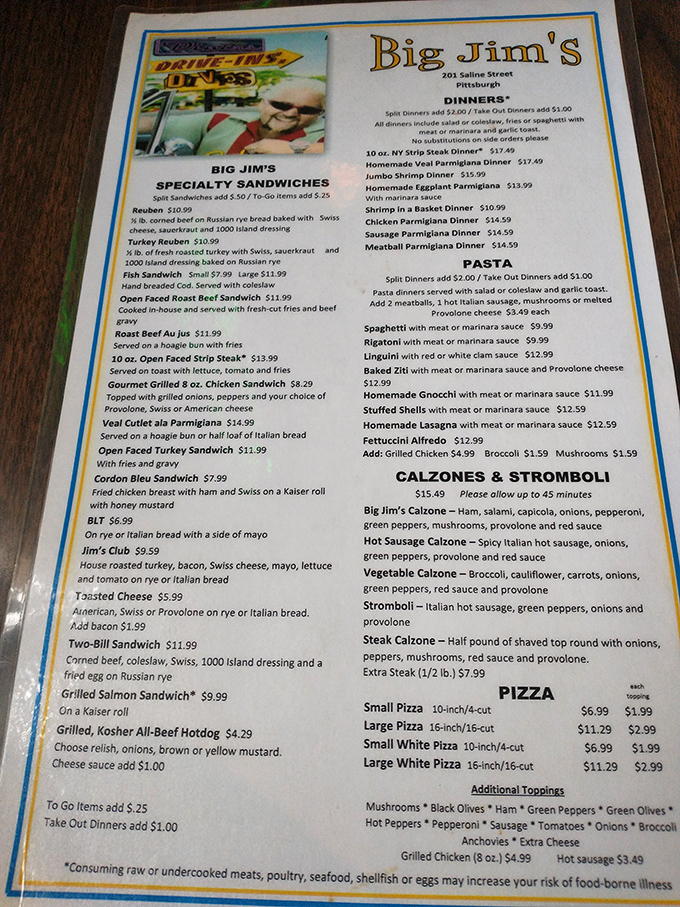 This menu isn't just a list of options&mdash;it's a roadmap to happiness. The fish sandwich sits proudly among Italian-American classics and Pittsburgh favorites.