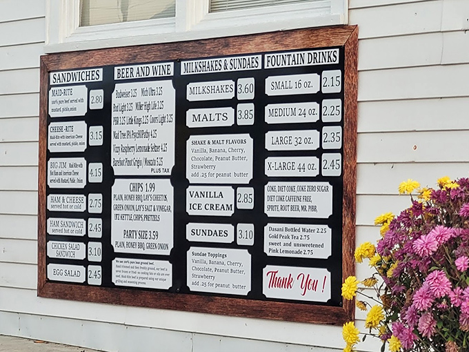 This menu board is like a time machine &ndash; straightforward options, no fancy descriptions, just the promise of honest Midwestern goodness.