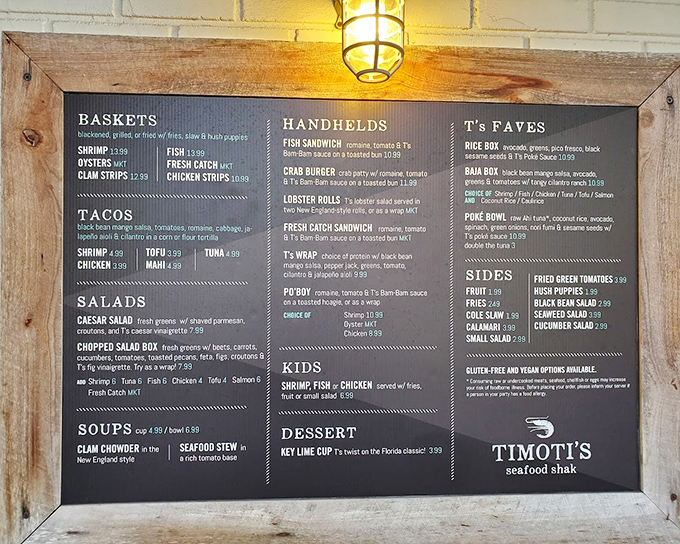 A menu that reads like poetry to seafood lovers. Each blackboard section promises ocean treasures prepared with respect and zero pretension.