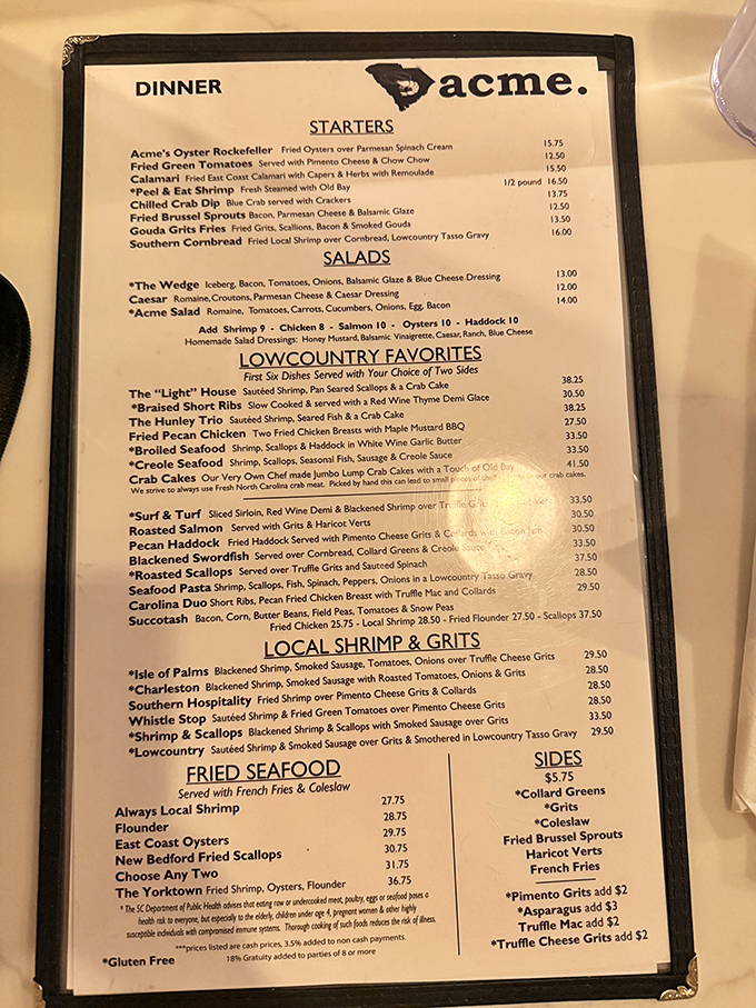 This menu isn't just a list of dishes&mdash;it's a love letter to Lowcountry cuisine, with seafood taking center stage in nearly every category.