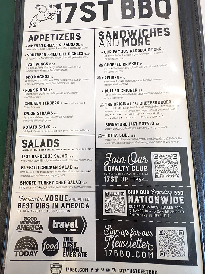 A menu that reads like poetry to carnivores. Notice the "Featured in Vogue" mention&mdash;because even fashion editors know good brisket.