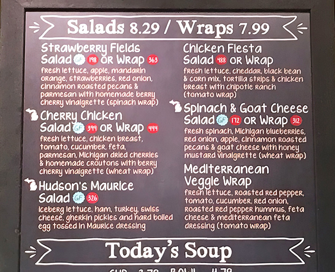 The menu board reads like a love letter to Michigan produce—notice how many items proudly feature the state's cherries and blueberries.