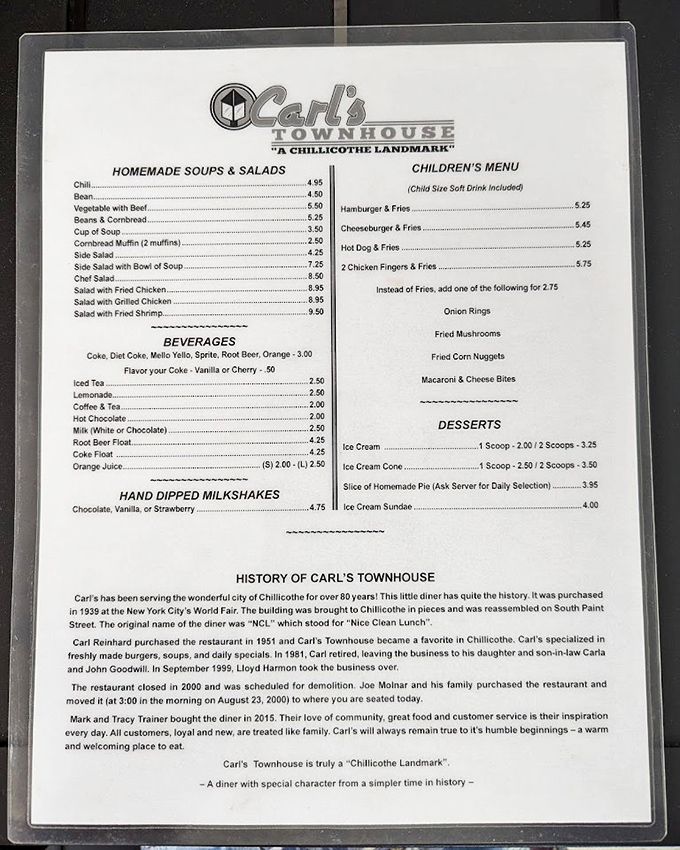 A menu that tells stories between its prices&mdash;notice the history lesson at the bottom, a rare treat in our digital age.