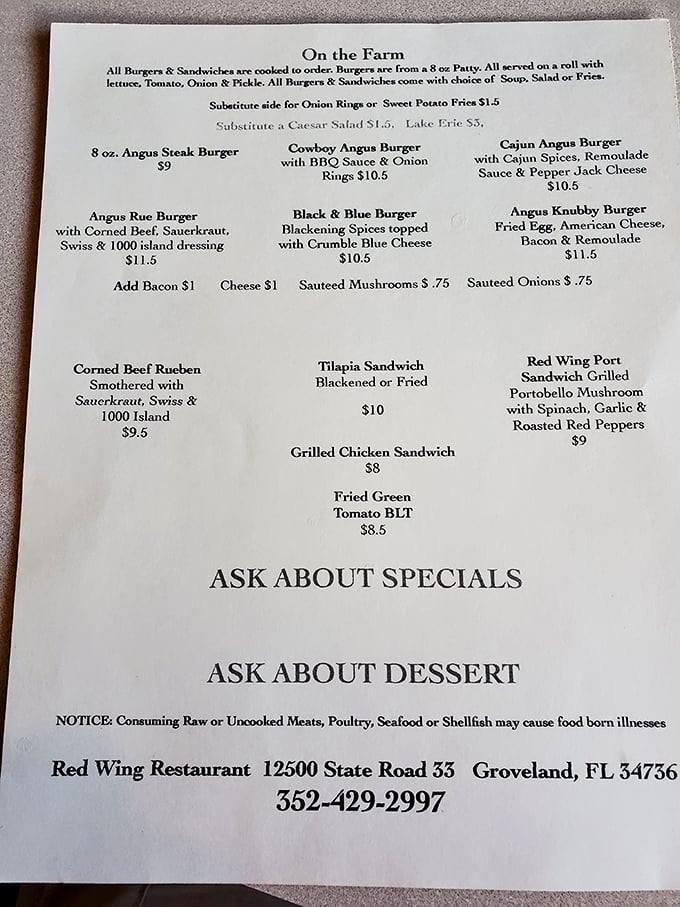 The menu reads like a love letter to comfort food. Each burger and sandwich promises a journey into flavor country without any pretentious detours.