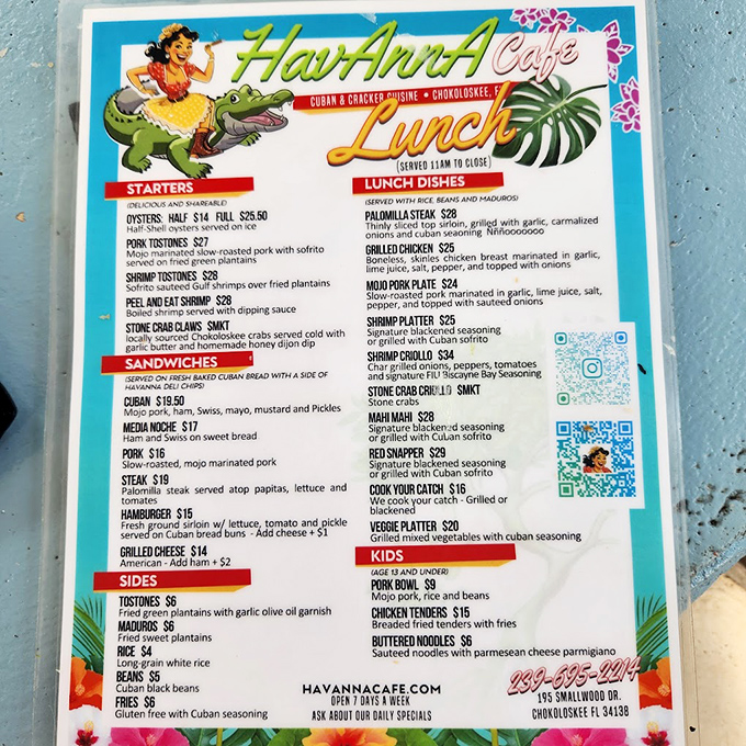 Wait, that's not City Seafood's menu! This appears to be from Havana Cafe, showcasing Cuban specialties. A delicious detour for another day's adventure.