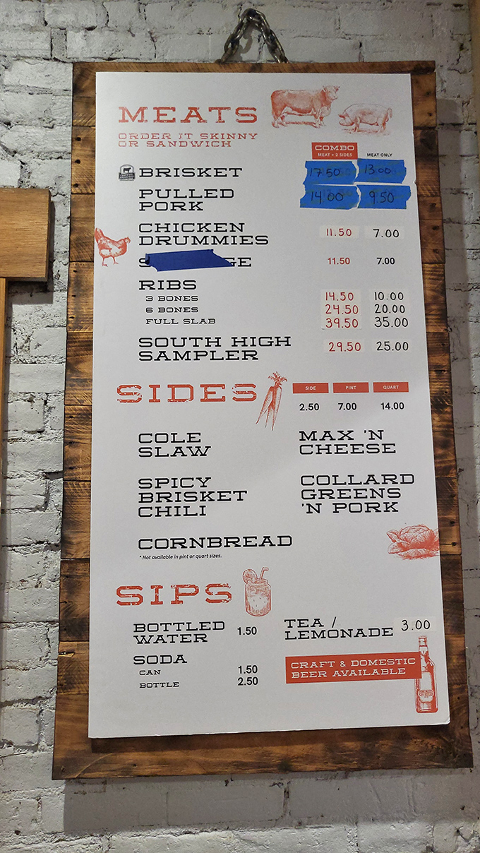 A menu that cuts to the chase&mdash;no flowery descriptions needed when your meats speak this eloquently. Like a barbecue haiku: simple, direct, perfect.