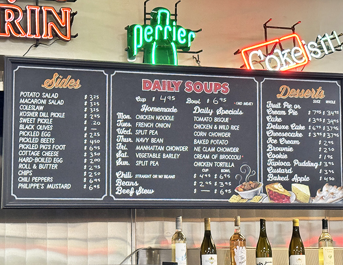 The chalkboard menu at Philippe's is a time capsule of culinary simplicity – where daily soups rotate but the quality never wavers.