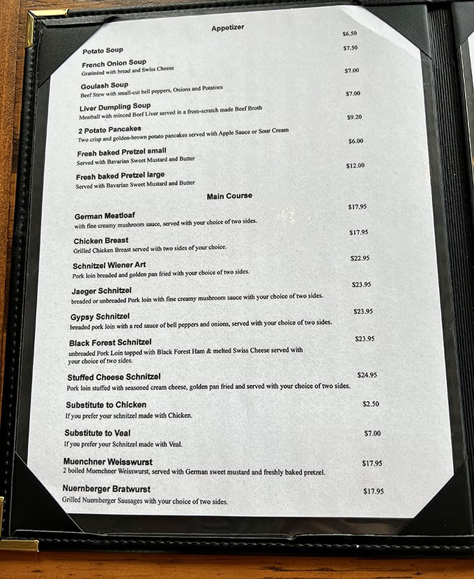 This menu reads like a love letter to German cuisine&mdash;each dish promising the kind of comfort food that transcends language barriers.