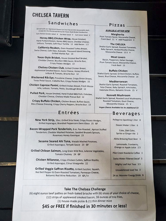 A menu that reads like a love letter to comfort food, with each description making your stomach growl louder than your neighbor's motorcycle.