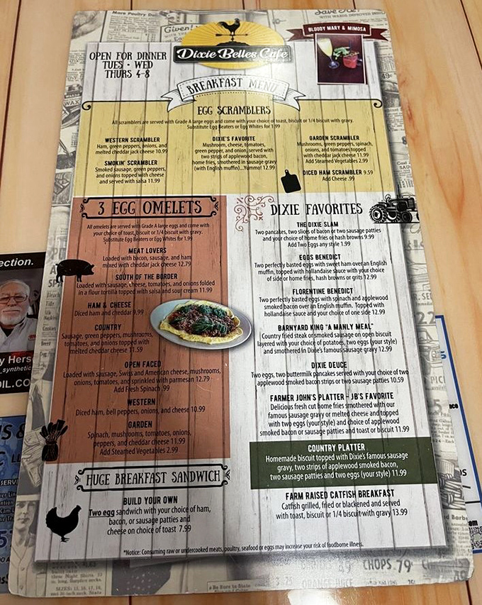 The menu reads like a love letter to breakfast classics. Each description promises a plate that would make your grandmother proud—and possibly a little jealous.