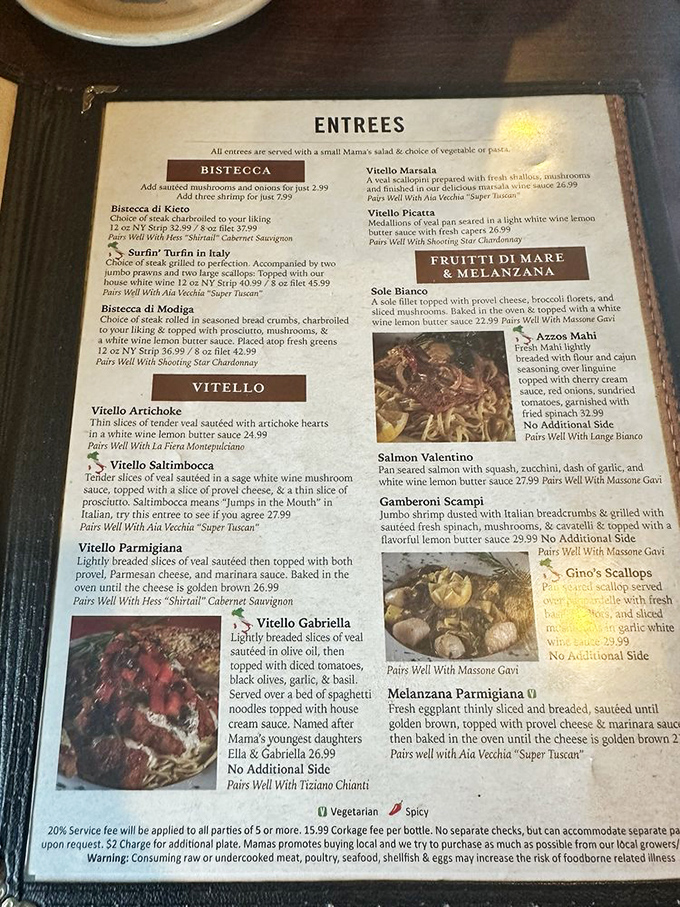 This menu isn't just a list of dishes - it's a roadmap to happiness with stops in every delicious corner of Italian cuisine.