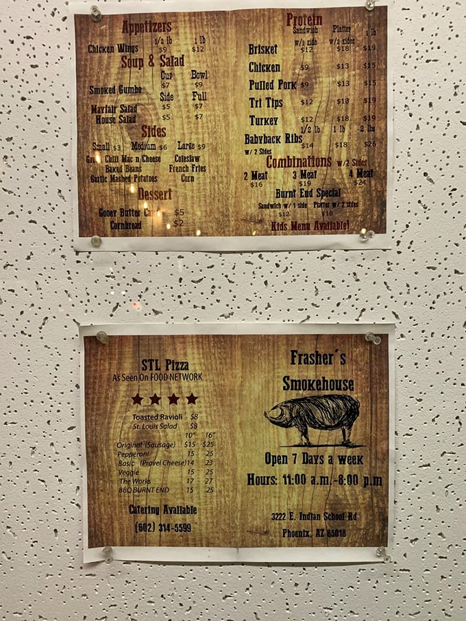 A menu that reads like barbecue poetry &ndash; brisket, pulled pork, and St. Louis pizza sharing the same hallowed space. Decisions have never been so deliciously difficult.