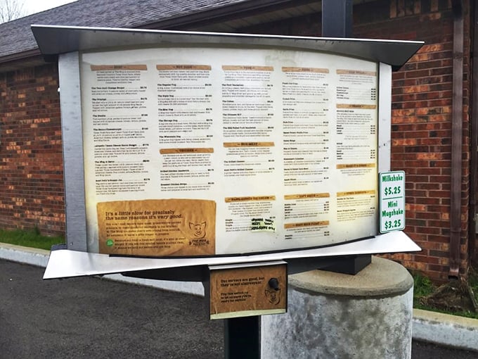A menu board that doesn't need fancy fonts or photos to tempt you&mdash;just honest descriptions of food that speaks for itself.