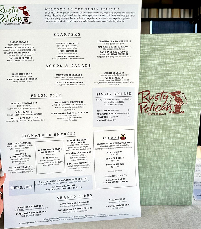 This isn't just a menu&mdash;it's a maritime treasure map where X marks the spot for seafood nirvana.