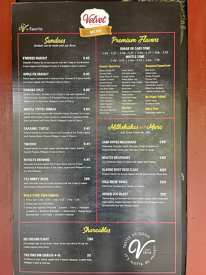 This menu isn't just a list&mdash;it's a roadmap to happiness. The Buckeye Brownie sundae alone is worth the drive from anywhere in the Midwest. 