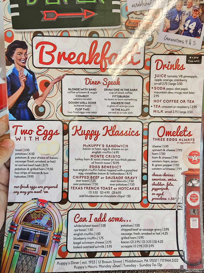 The menu speaks diner fluently with its "Blonde with Sand" and "Draw One in the Dark" lingo. Ordering becomes a delightful secret handshake.