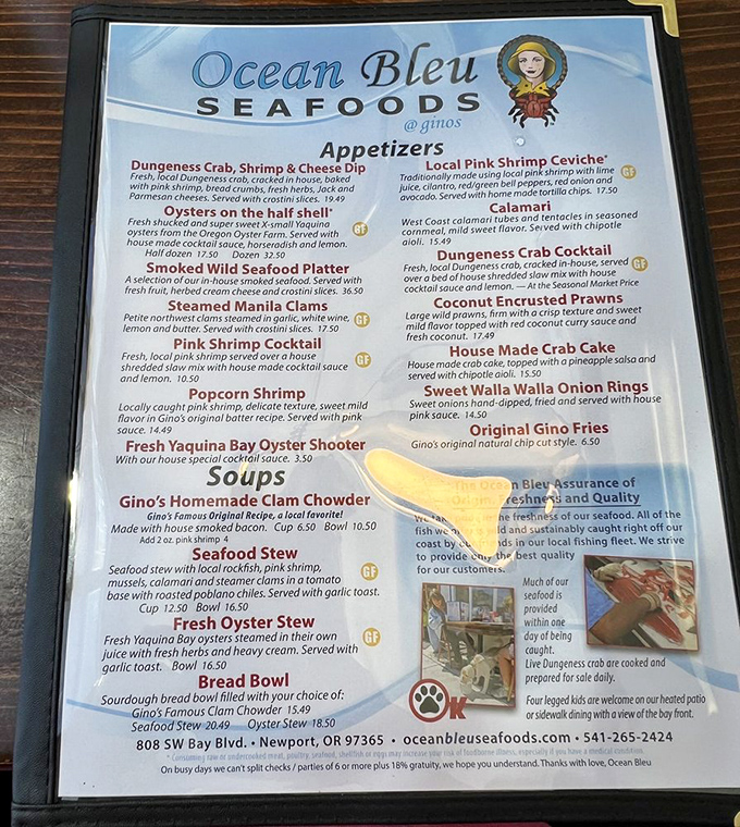 This menu isn't just a list&mdash;it's a treasure map where X marks the spot for Dungeness crab, house-smoked bacon in the chowder, and oysters pulled from Yaquina Bay.