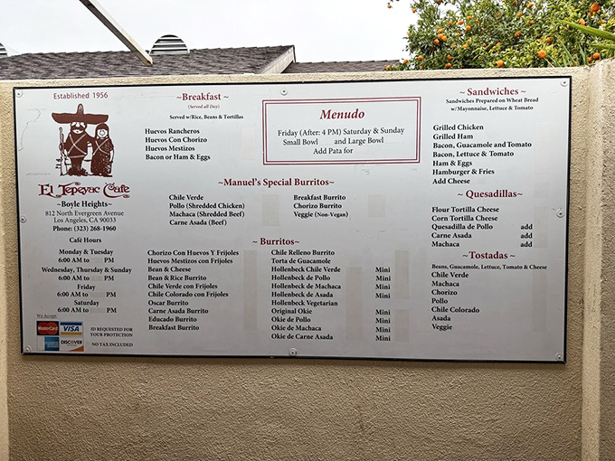 The menu board is like a roadmap to happiness, with Manuel's Special Burritos serving as the North Star for first-timers seeking direction.