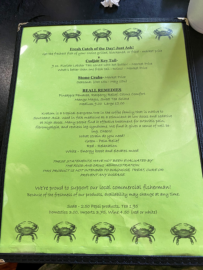 The menu's crab illustrations aren't just cute decoration&mdash;they're a warning of the delicious fate that awaits you. Choose your seafood adventure wisely!