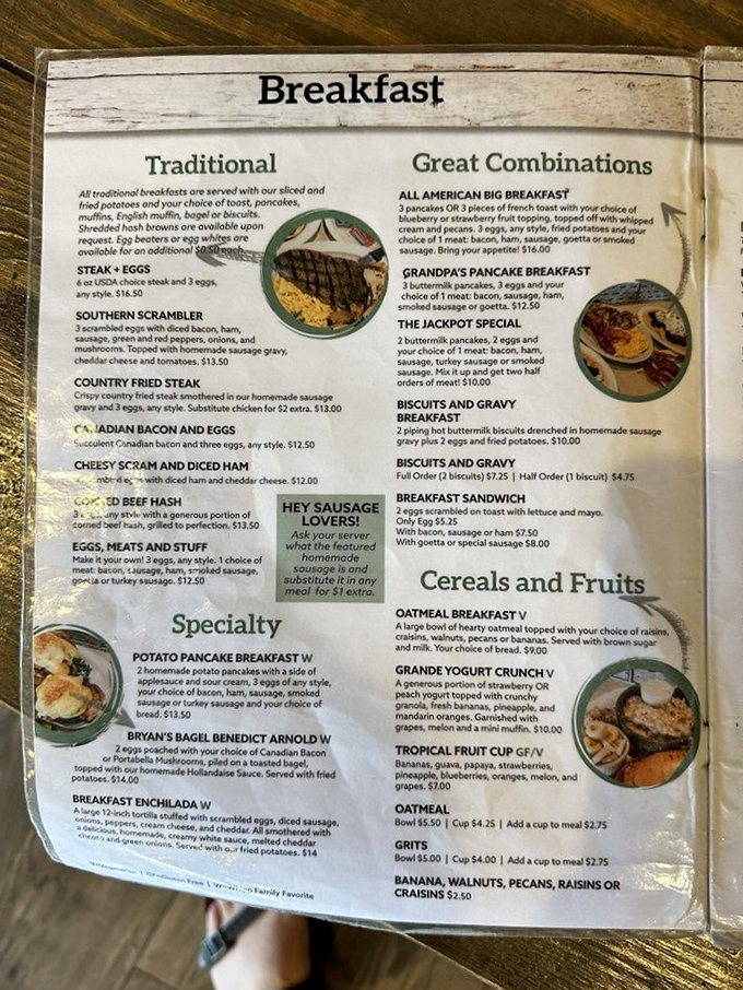 This menu isn't just a list of options&mdash;it's a roadmap to happiness with detours through pancake mountains and valleys of gravy.