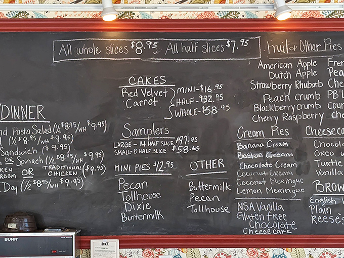 This chalkboard menu isn't just a list &ndash; it's a roadmap to happiness. Choosing just one slice might require a therapy session or bringing along your most decisive friend.