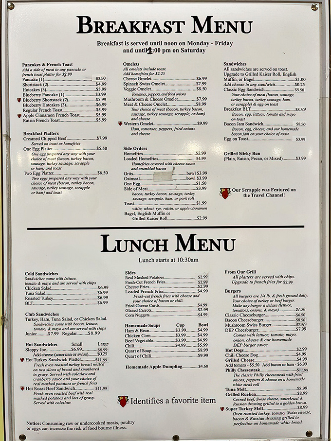 This menu isn't just a list of food&mdash;it's a roadmap to happiness. Note the heart beside the Western Omelet&mdash;the kitchen knows what's good!