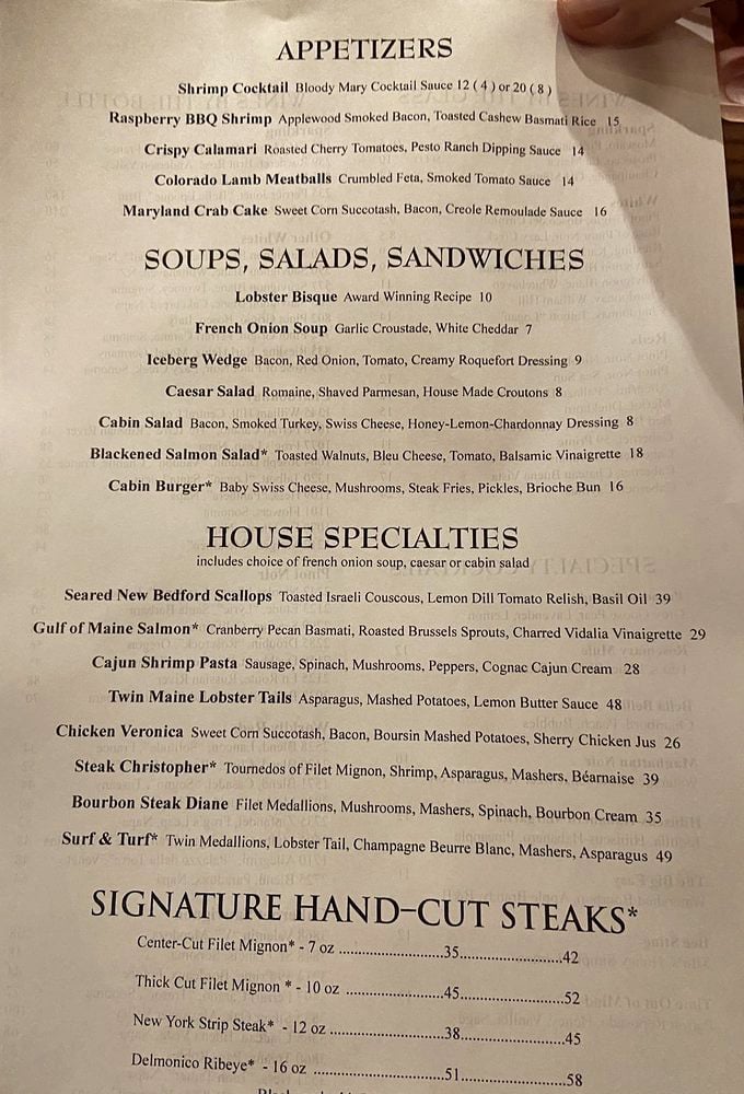 The menu reads like a love letter to classic American cuisine&mdash;notice how "Award Winning Recipe" accompanies the lobster bisque? That's not just marketing talk.