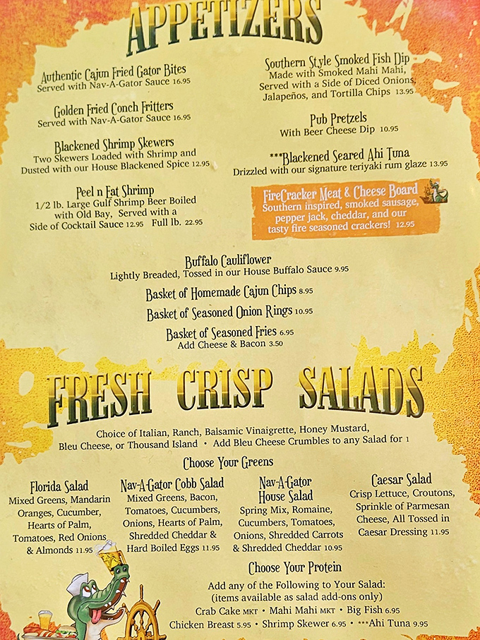 This menu isn't trying to reinvent cuisine&mdash;it's perfecting the classics. From gator bites to conch fritters, it's Florida on a plate.