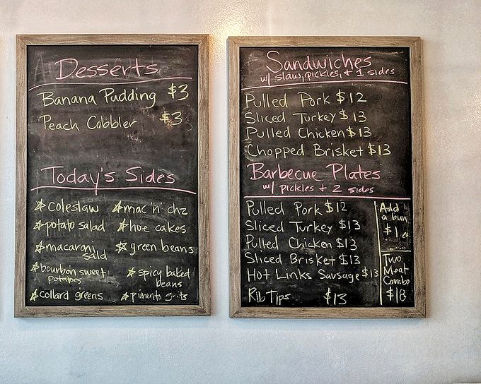 Chalkboard menus tell the honest truth of barbecue: when it's gone, it's gone. Choose wisely, my friends.