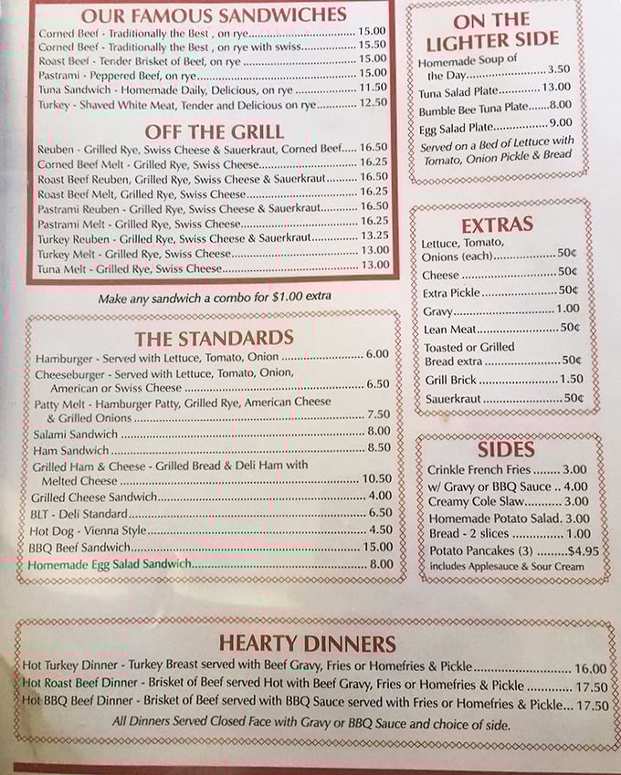 A menu that reads like poetry to sandwich lovers &ndash; notice how "corned beef" appears in almost every section. They know their strength!