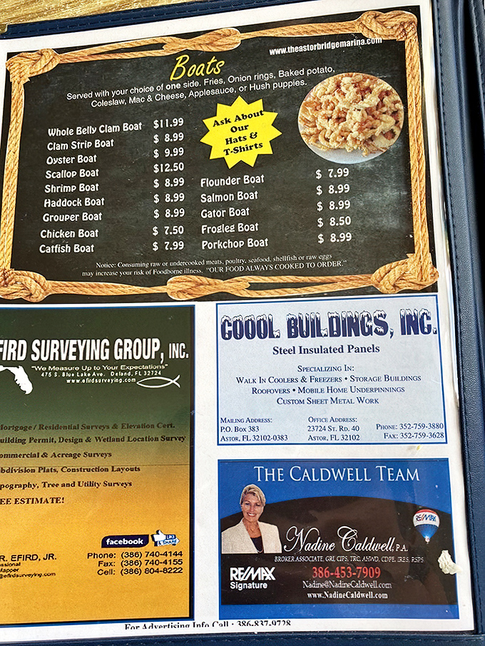 The seafood "boats" menu reads like a siren song to clam enthusiasts. Don't miss those whole belly beauties!