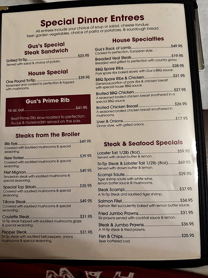 A menu that doesn't mess around&mdash;straightforward steakhouse classics with no pretension. The hardest decision you'll make all day awaits.