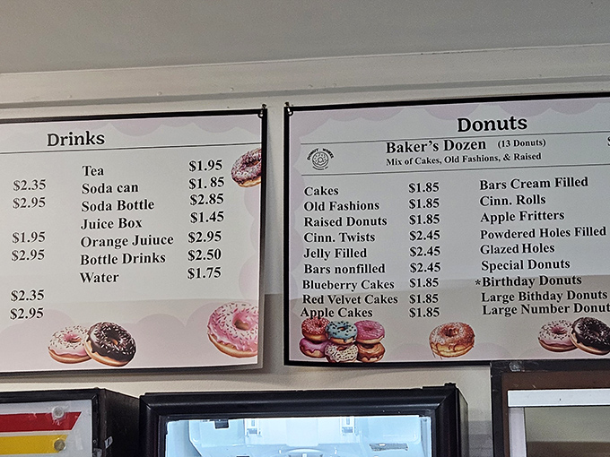 The menu board&mdash;a simple masterpiece of possibilities. No fancy descriptions needed when the donuts speak such eloquent volumes.