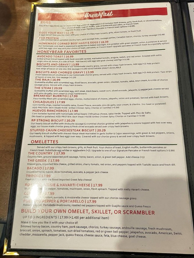 The menu reads like a love letter to breakfast, with each description promising a morning affair worth getting out of bed for.