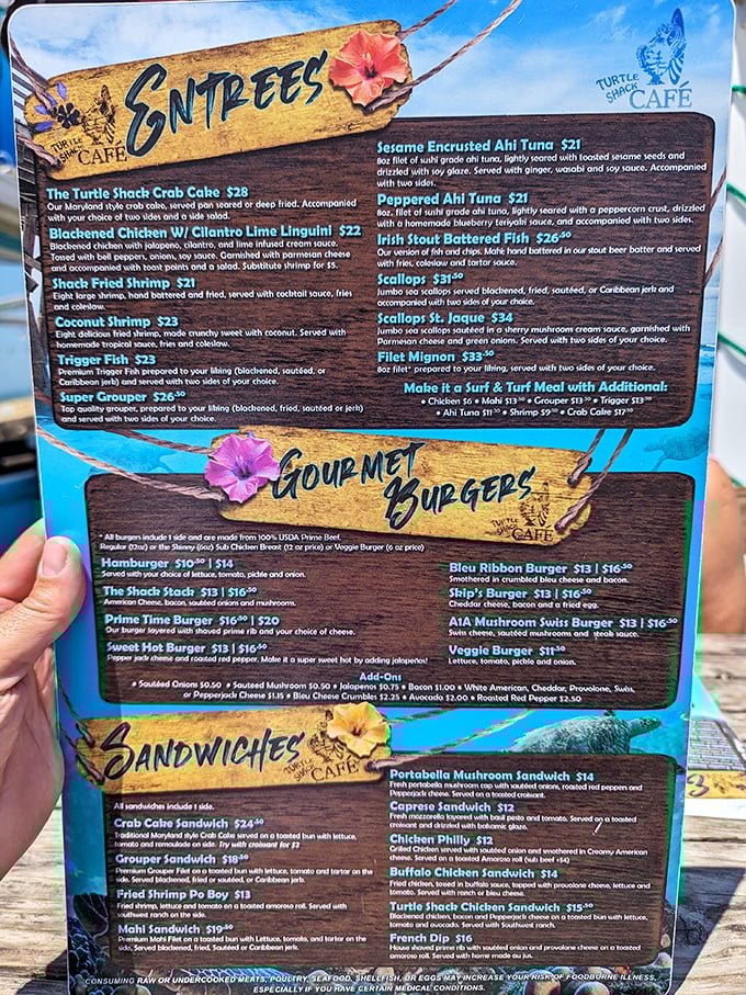 A menu that reads like a love letter to seafood enthusiasts. Notice how they don't waste precious space on kale smoothies or avocado toast.