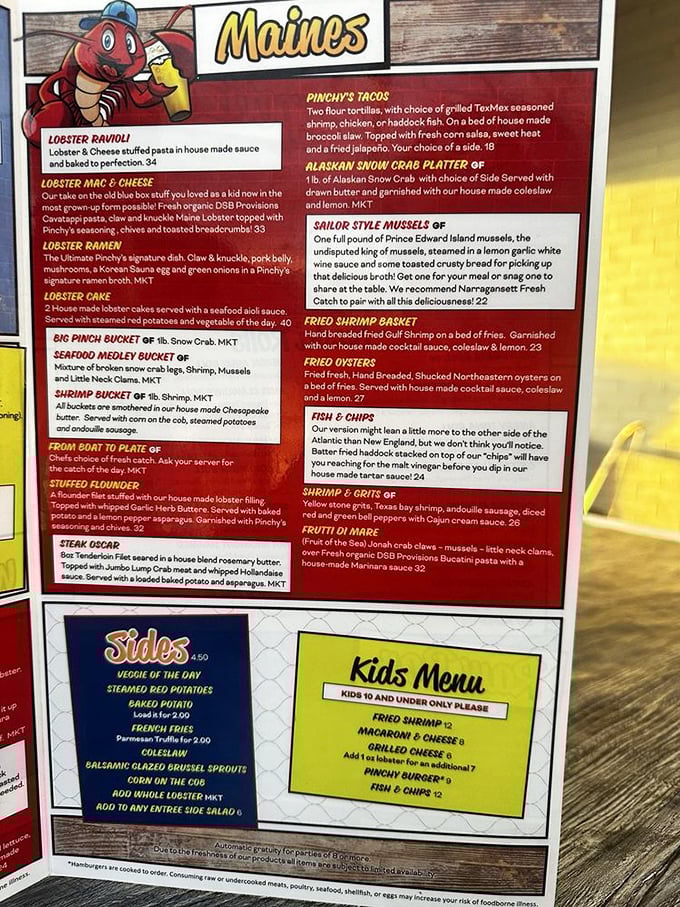 This menu isn't just a list&mdash;it's a maritime treasure map. Each description promises a voyage of flavor that'll have you plotting your return visit before the check arrives.