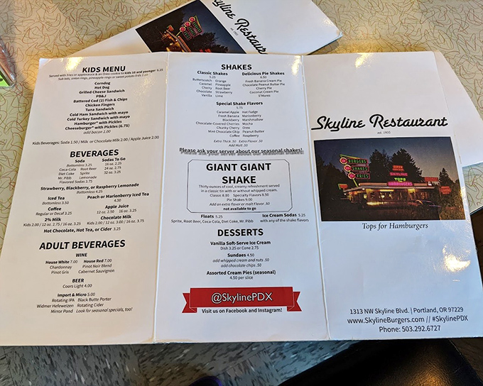 A menu that doesn't need fancy fonts to impress&mdash;just look at that "Giant Giant Shake" promise. They said it twice for emphasis!