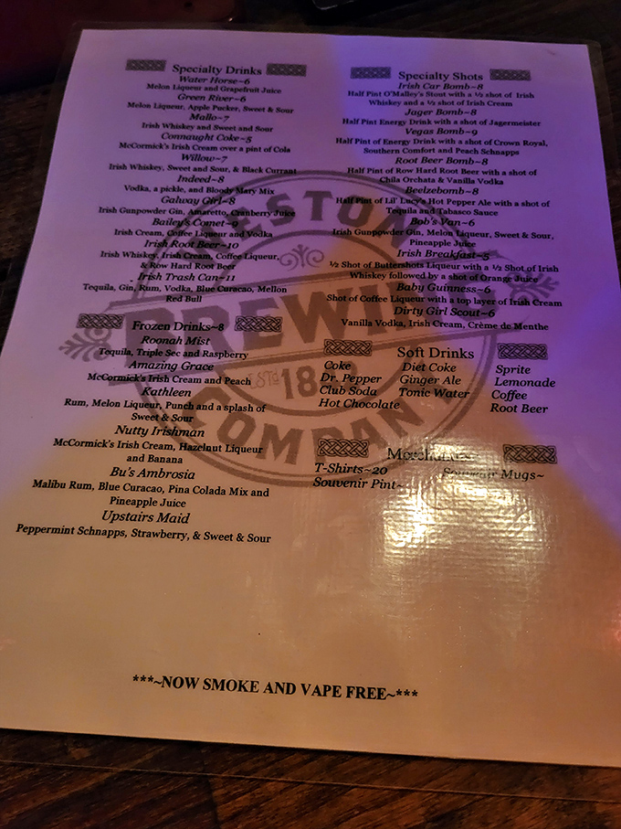 The drink menu reads like a passport to Ireland &ndash; from classic stouts to whimsically named concoctions like "Irish Car Bomb" that'll have you speaking Gaelic by night's end.