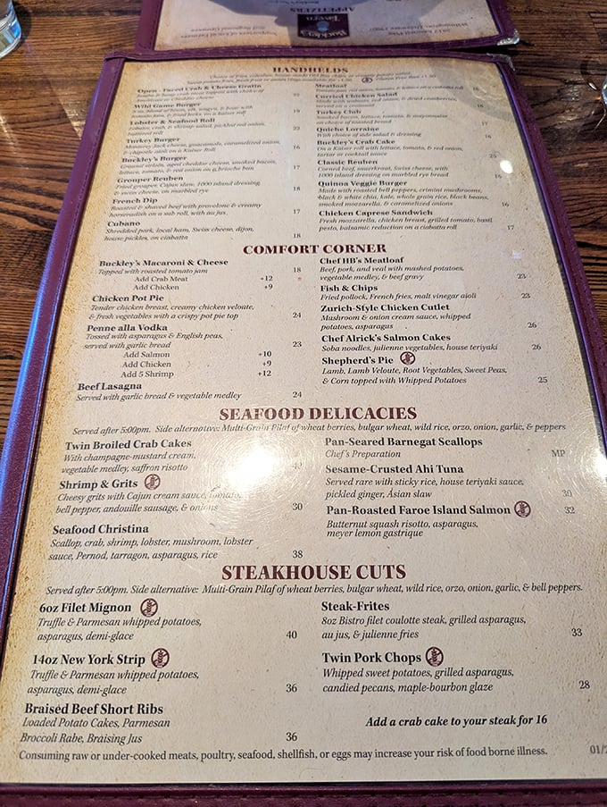 The menu reads like a love letter to Mid-Atlantic cuisine, where comfort classics share space with seafood delicacies that make decision-making deliciously difficult.