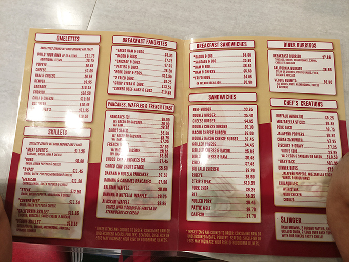 This menu isn't just a list of food&mdash;it's a roadmap to happiness. The "Slinger" section alone deserves its own zip code.