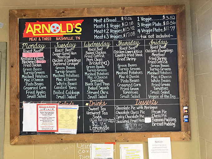 This chalkboard menu isn't just a list&mdash;it's a daily love letter to Southern cuisine, with rotating specials that keep regulars coming back five days a week.