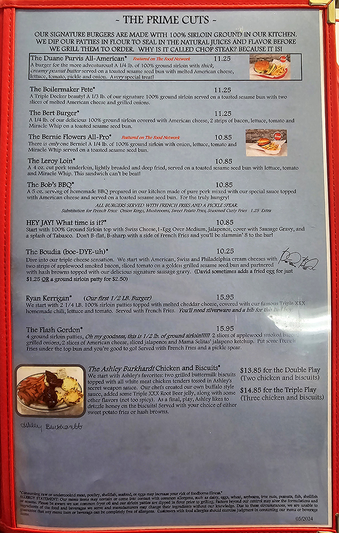 Not just a menu, but a roadmap to happiness. Each burger name tells a story of Purdue pride and Hoosier heritage.