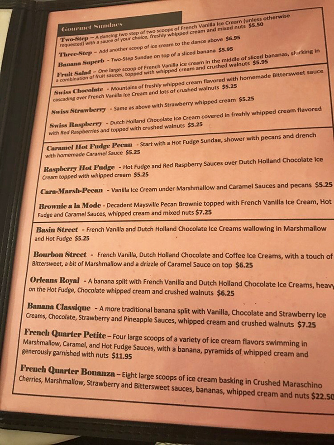 This menu isn't just a list&mdash;it's a roadmap to paradise. The "French Quarter Bonanza" isn't just dessert, it's a commitment.